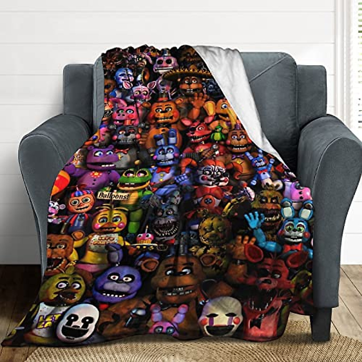 Anime Throw Blanket Cartoon FNAF Bear Printing Ultra-Soft Flannel Blankets Christmas Decor Sofa Nap Quilt for Living Room Couch Bed 60"x50"