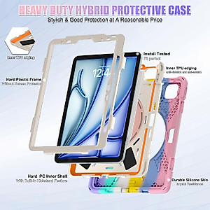 SCSVPN for iPad Air 11 Inch Case 6th Generation 2024 M2 | iPad Air 5th/4th Gen Case 10.9''| iPad Pro 11'' (2022-2018) Protection Kids Cover w/Pencil Holder-Stand-Handle-Shoulder Strap, Colorful Pink