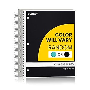 SUNEE Color Will Vary 5 Subject Notebook College Ruled - 200 Sheets, 8.5"x11", 4 Pocket Dividers, 3-Hole Punched Paper