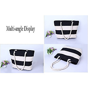 Nevenka Canvas Tote Beach Bag With Zipper Top Handle Handbag Shoulder Bags Shopping Bag (Style 1, Black White)