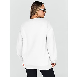 Trendy Queen Sweatshirts for Women Hoodies Oversized Crewneck Tops Sweaters Comfy Fall Winter Outfits Clothes 2025 Fashion White L