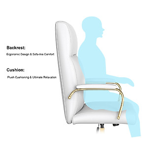 MUZII White Office Chair with Arms, High Back Executive Office Chair Big and Tall, PU Leather Office Desk Chair with Back Support, 360° Swivel Computer Desk Chair for Conference Room