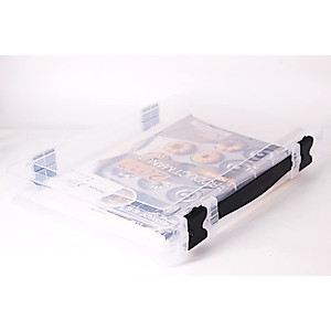 suituts 3 Pack Plastic Portable Project Case with Handle, Scrapbook Paper Storage Organizer Case, Art Craft Container Case Box, Plastic File Case for Document, Magazines Photos(14.2X10.6X2.2 Inch)