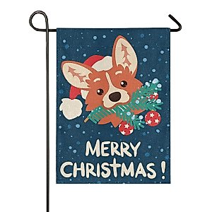 ALAZA Merry Christmas Cute Corgi Dog Burlap Garden Flag Home Banners, Double Sided Welcome Farmhouse Outdoor Yard Decorative Flag 12 x 18 inch