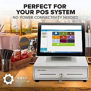 16" Push Open Cash Register Drawer for Point of Sale (POS) System, White Heavy Duty Till with 5 Bills/8 Coin Slots, Key Lock and Double Media Slots