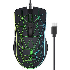 HXMJ RGB LED Gaming Mice,Wired USB C Port for Apple MacBook,Computer or Laptops with Type C Port