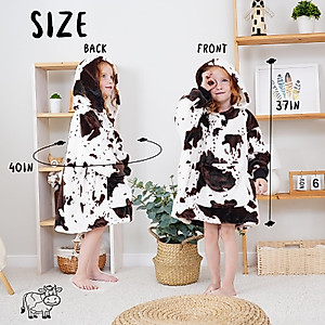 KIVEE Cute Wearable Blanket Hoodie Kids Toddlers Cow Print Sweatshirt Blanket with Giant Pocket Warm Cozy Cow Hooded Blanket 2-6 Year Old Girl Boy Birthday Cow Gifts