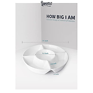 Sweese 712.101 Chip & Dip Serving Set, Porcelain Divided Serving Platter, Relish Tray, Perfect for Chips and Dip, Veggies, Candy and Snacks, White