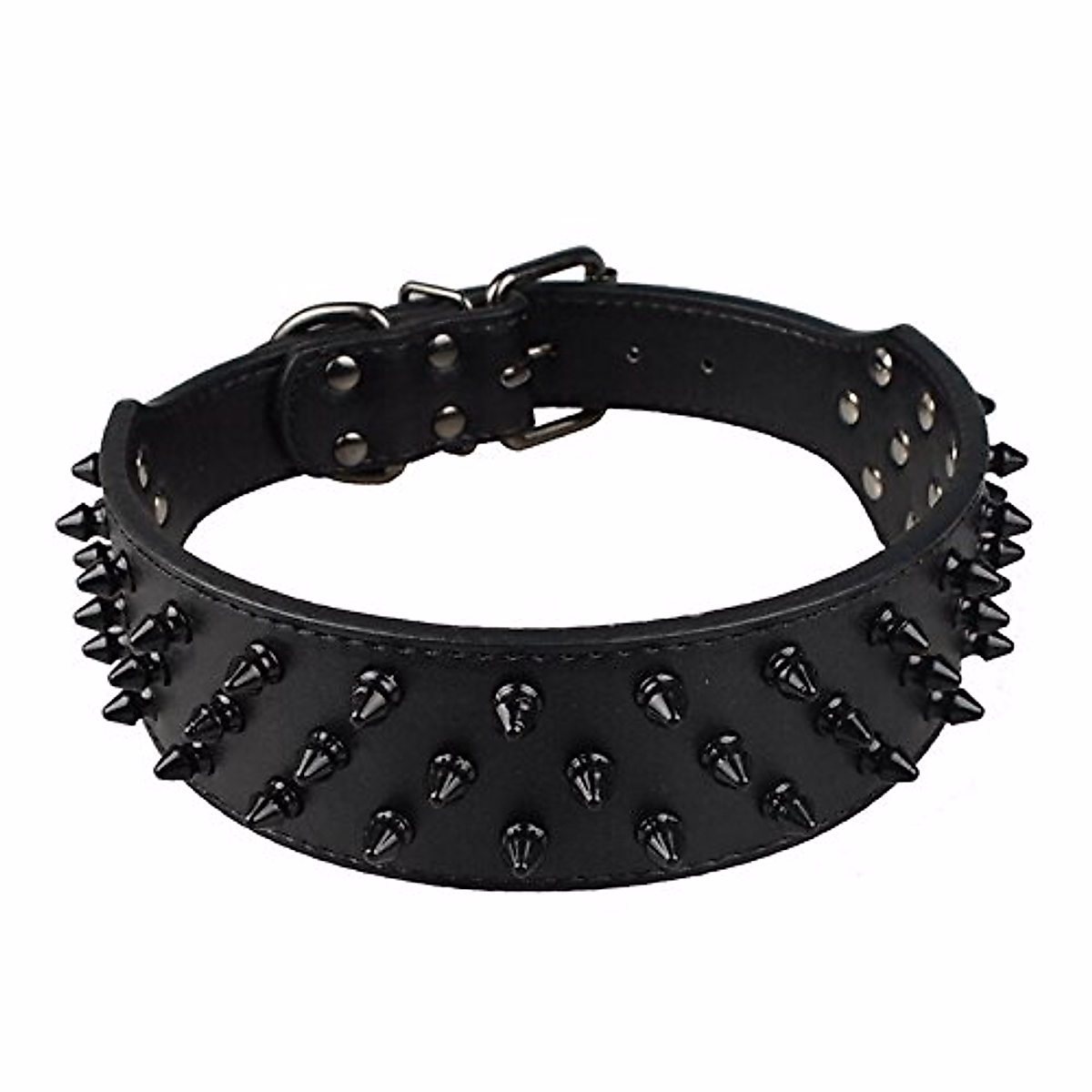 Benala 2" Black Leather Dog Collars Cool Spiked Studded Pet Dog Collar for Medium Large Dogs Pitbulls Mastiff Bully