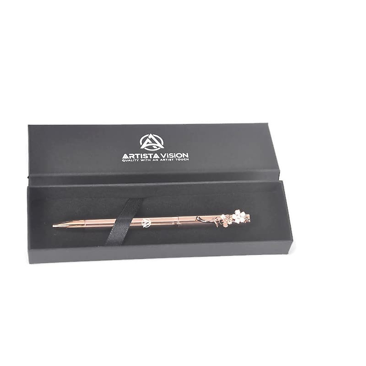 Artista Vision Flower Clip Design Womens Pen with Gift Box (Rose Gold) Cute pen for a nice Gift. Black pen ink. Nice rose gold pen people who like fancy pens