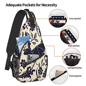 AJUNJUNPAI Halloween Bat Flower Shoulder Bags Mini Sling Bag Crossbody Fashion Chest Daypack For Men Women Outdoor Cycling Hiking Travel