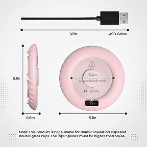 Elingmor Coffee Mug Warmer for Desk with Auto Shut Off,Smart Cup Warmer Suitable for Cups with Small Size Including Concave Bottoms,USB Electric Warmer for Coffee,Hot Cocoa,Tea,Water and Milk (Pink)