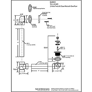 Westbrass Twist & Close Sch. 40 ABS Bath Waste with Two-Hole Elbow, Satin Nickel, D4941-07