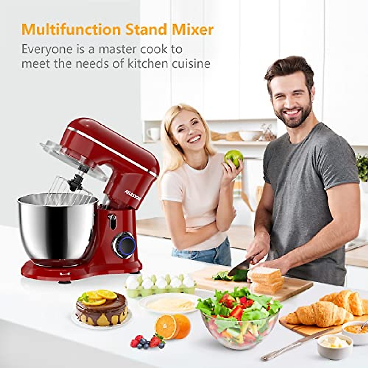 AILESSOM 3-IN-1 Electric Stand Mixer, 660W 10-Speed With Pulse Button, Attachments include 6.5QT Bowl, Dough Hook, Beater, Whisk for Most Home Cooks, Empire Red