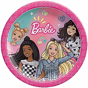 Barbie Dream Together Party Supplies Pack Serves 16: 7" Dessert Plates Beverage Napkins Cups and Table Cover with Birthday Candles