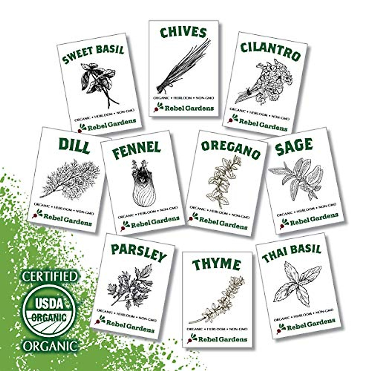 Organic Herb Seeds - Certified Non GMO Heirloom Herbs Home Garden Seed for Planting Indoors and Outdoors (10 Culinary Varieties Pack)