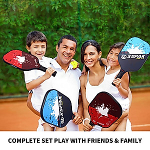 XS XSPAK Pickleball Paddles Set of 4, USAPA Premium Graphite Craft and Fiberglass Polymer Honeycomb Core, Lightweight Pickleball Rackets Including Portable Carry Bag, 4 Balls for Indoor & Outdoors