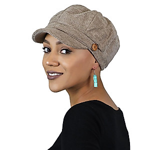 Newsboy Cap for Women Cancer Headwear Chemo Hat Ladies Head Coverings Tweed Corduroy (TAUPE)