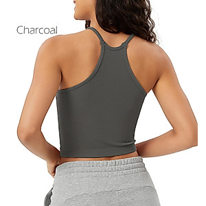 ODODOS Women's Crop 3-Pack Washed Super Soft Lightweight Rib-Knit Camisole Crop Tank Tops, Mushroom Taupe Charcoal, Medium/Large