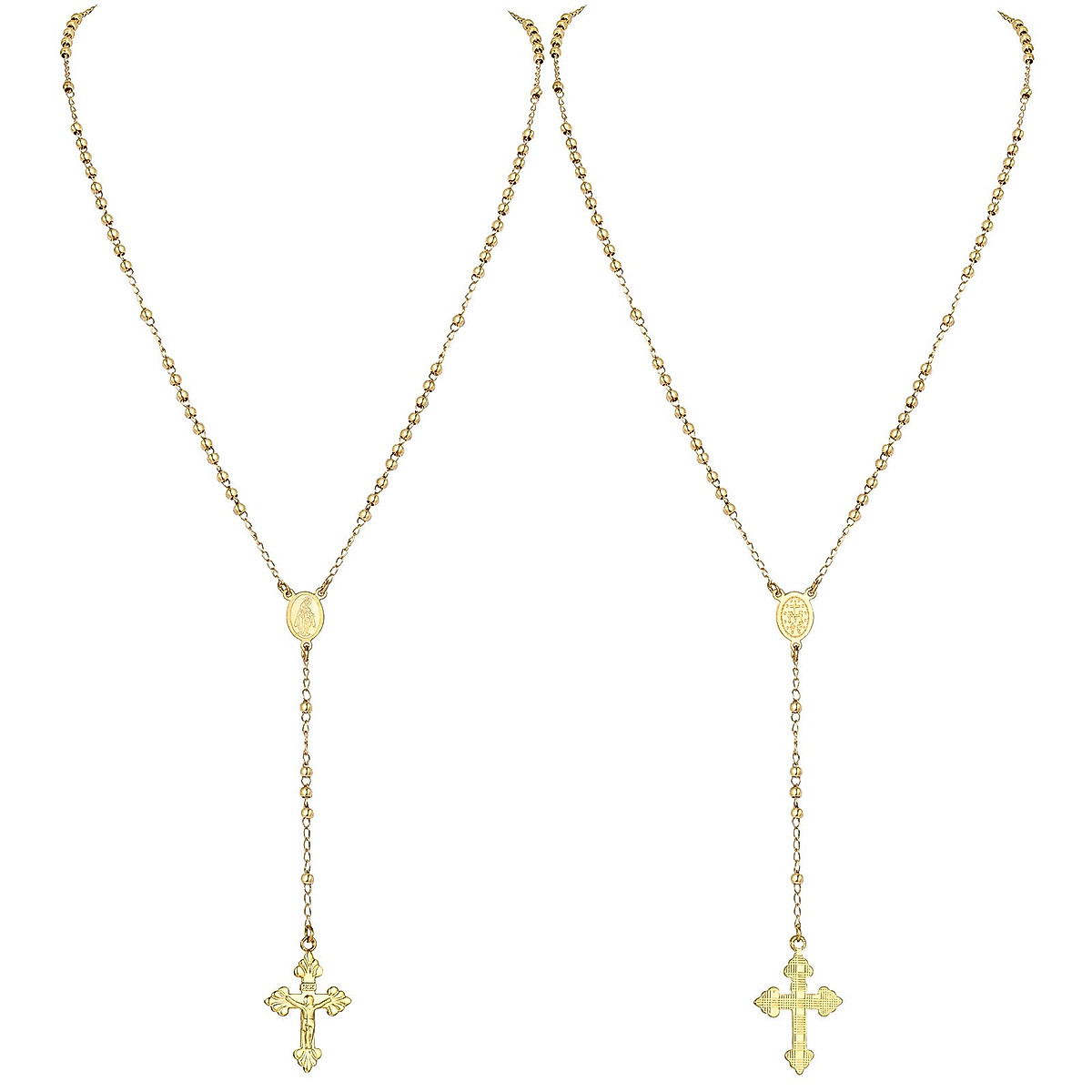 Juvux Cross Necklace Rosary Beads Catholic, Christian Gifts Cross Necklace with Gift Box, Rosary Necklace, Y Necklace Chain for Women Men -20 Inch (Gold)