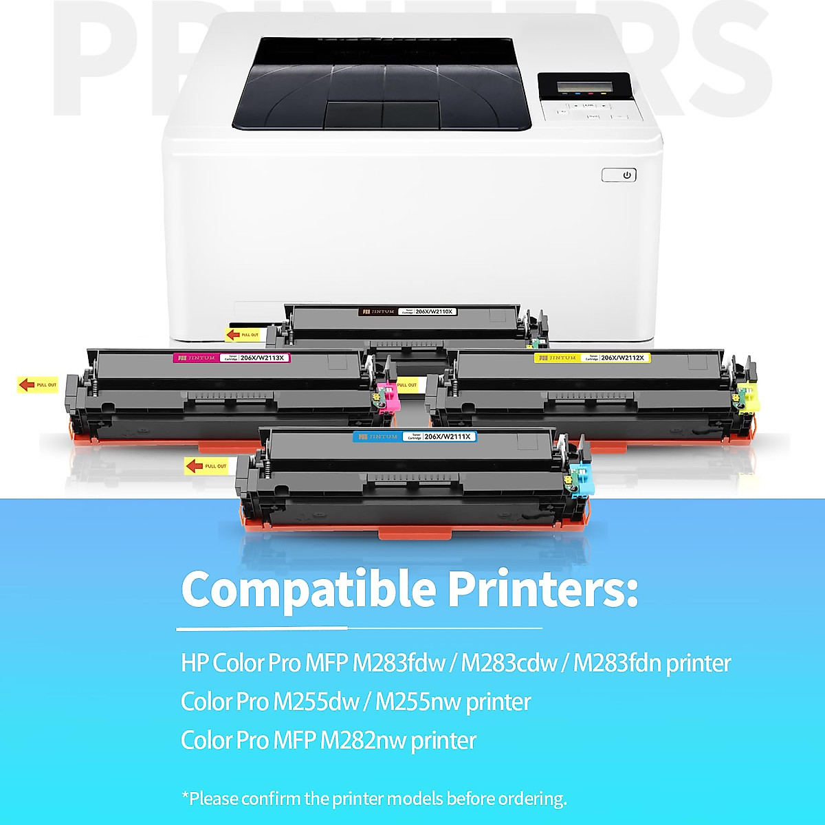 JINTUM 206X Compatible Toner Cartridges Replacement for HP 206X 206A Toner Cartridge for MFP M283fdw M283cdw M283fdn M282nw M255dw M255nw Priner (with Chip)