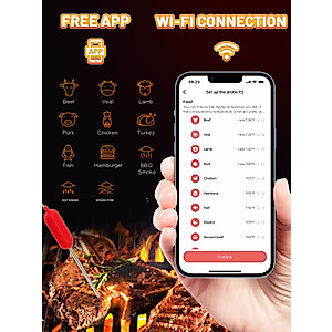 Sanwo WiFi Meat Thermometer with 2 Probes, Digital Wireless Instant Read Smart 2000mAH Rechargeable BBQ Grill Meat Thermometer with Timer, Alarm for Smoker, Oven, Grill, Roast, Kitchen Food Meat