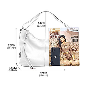 zency 6 Colors Fashion 100% Genuine Leather Women Shoulder Bag OL Style Handbag Lady Casual Tote (White)