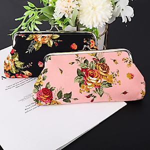 Oyachic 2 Pcs Large Coin Purse,Floral Change Purse,Long Wallets Clasp Kiss Lock, Vintage Coin Pouch for Woman Girls