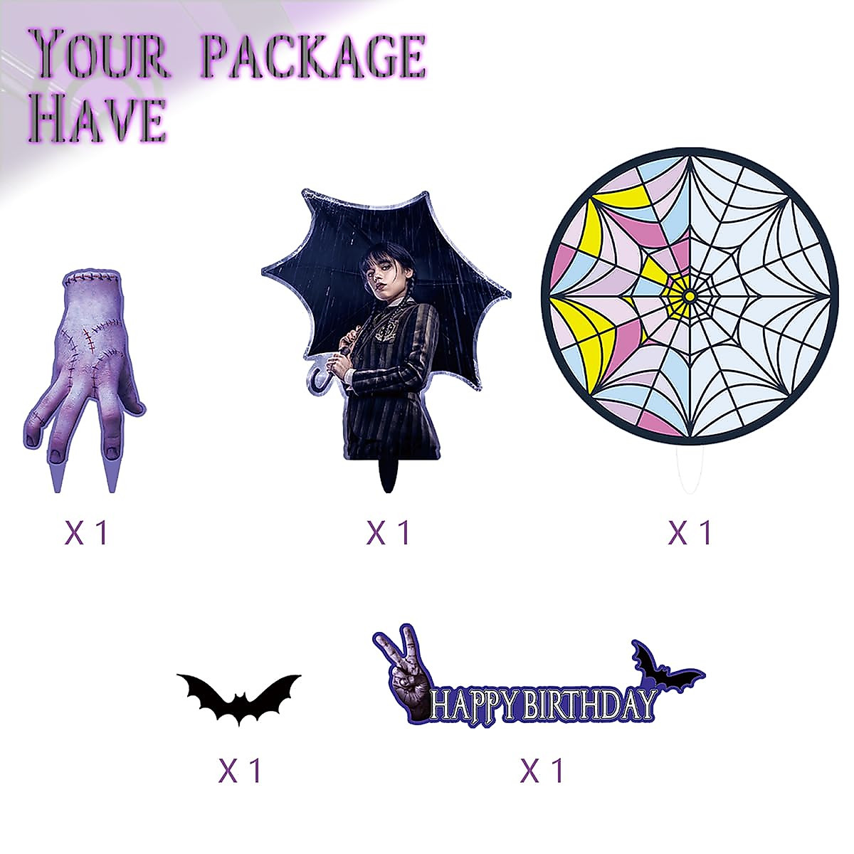 5 counts Wednesday Cake Toppers Cupcake Toppers, Cake Decorations for Addams Theme Birthday Party Supplies