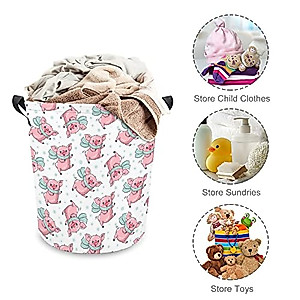 Cute Cartoon Pigs Foldable Laundry Basket Waterproof Hamper Storage Bin Bag with Handle 16.5"x 16.5"x 17"