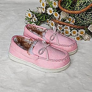 VONMAY Kids Slippers Boys Girls Moccasins House Shoes with Comfy Faux Fur Lining Memory Foam Slipper, Pink