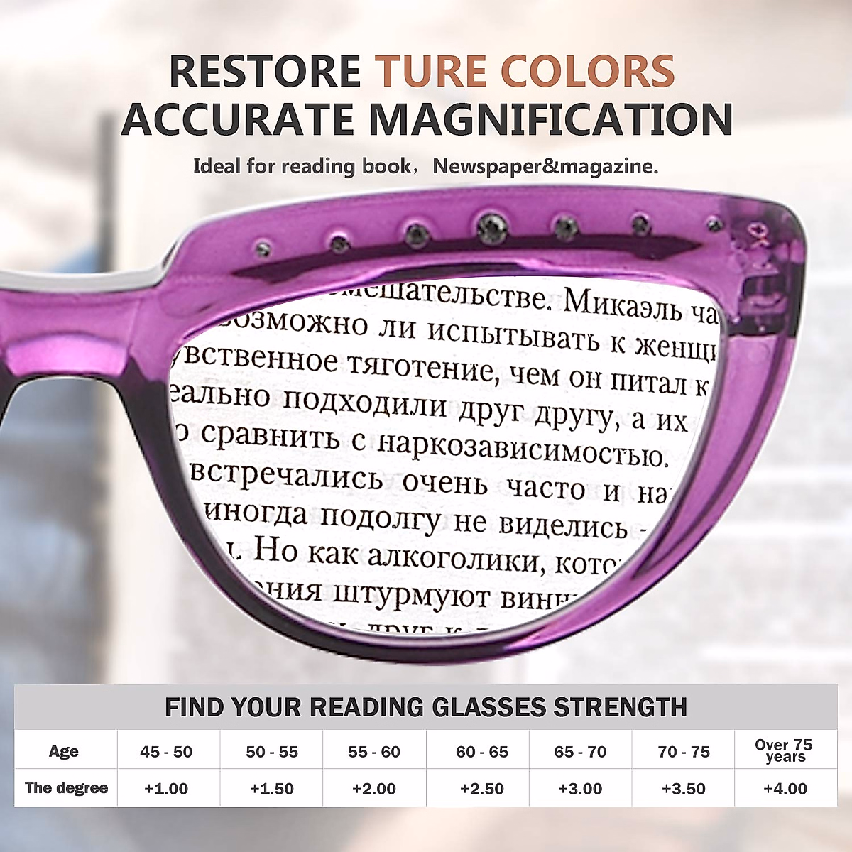 Eyekepper 4-Pack Reading Glasses for Women Rhinestone Readers Oversize Half-Moon Design Eyeglasses +2.50