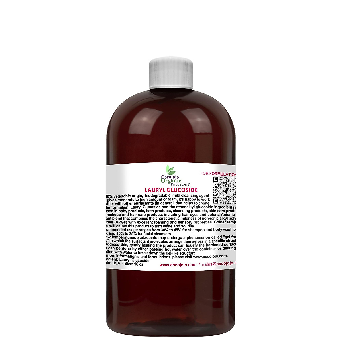 Dr Joe Lab Lauryl Glucoside Natural Surfactant - Surfactants for Soap Making, Lauryl Glucoside, DIY Shower Gel, Skin Care, Body and Face Wash, Plant Derived, Natural - 16 Oz