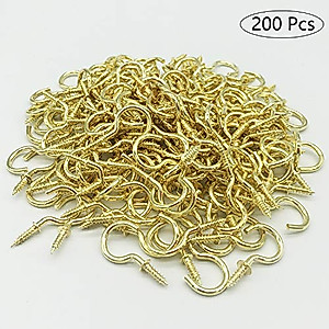 Ceiling Screw Hooks, 200 Pieces 7/8 Inch Cup Hooks Screw-in Hooks for Hanging Plants Mug Arts Decorations, Gold