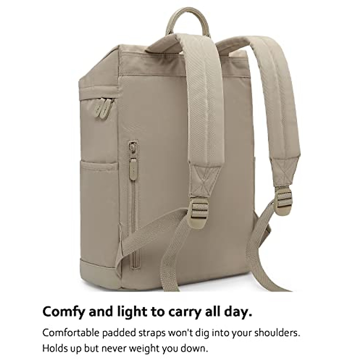 HotStyle Casual Daypack Backpack for Tween & Teen Girls, Multipurpose Middle School Bag Bookbag, Angled Top, Plain, Pastel Khaki