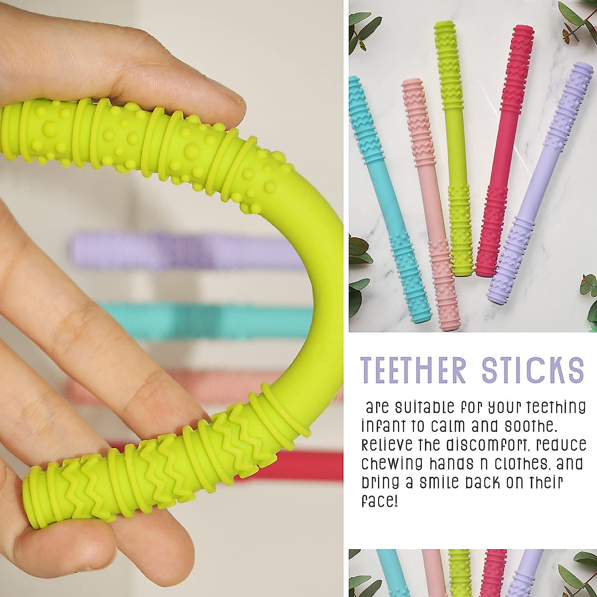 Baby Teething Tubes, Soft Silicone Chew Straw Teething Sticks for Babies 0-18 Months, Infant Toddlers Teether Straws, BPA Free Teething Tube, Multicolored Teething Toys Baby Gift Teethers