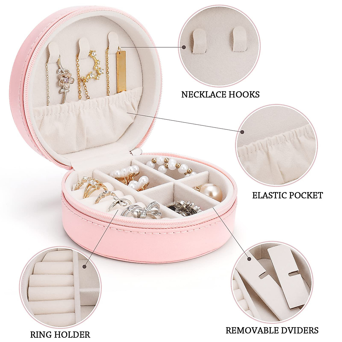 Party-rainday Bridesmaid Proposal Gifts Custom Leather Jewelry Box, Birth Flower Travel Jewelry Case Ring Box, Personalized Jewelry Organizer (Champagne)