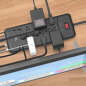 CRST 12-Outlet Surge Protector Power Strip 4050Joules, with USB(3.1A) Ethernet, Cable,Telephone and TV Coaxial Protection, Flat Plug 9-FT Long Cord (Black)