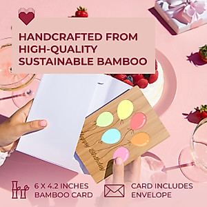 HeartSpaceCards - Happy Birthday Card, Handmade Sustainable Bamboo Birthday Card, Unique Birthday Cards for Women, Men, Husband, Wife, Dad, Son - Balloon Party