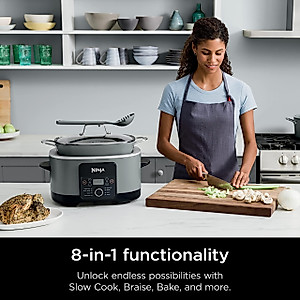 Ninja MC1001 Foodi PossibleCooker PRO 8.5 Quart Multi-Cooker, with 8-in-1 Slow Cooker, Dutch Oven, Steamer & More, Glass Lid & Integrated Spoon, Nonstick, Oven Safe Pot to 500°F, Sea Salt Gray