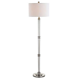 JONATHAN Y JYL3058A Ralph 60" Metal/Glass Floor Lamp, Contemporary, Modern, Transitional, Elegant, Office, Living Room, Family Room, Dining Room, Bedroom, Hallway, Foyer, Polished Nickel/Clear