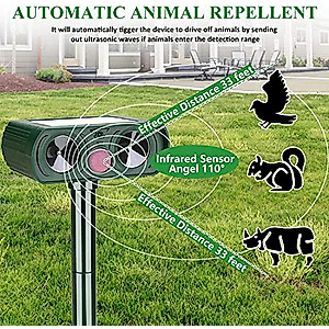 Lubatis 2 Pack Animal Repellent Outdoor Solar Animal Repeller Ultrasonic Pest Repeller Deterrent to Keep Rat, Squirrel, Deer, Raccoon, Skunk, Rabbit, Dog, Cat Away