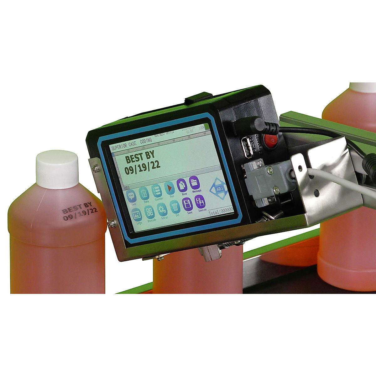 Preza Supra + Plus in Line Inkjet Coder, Inkjet Coding Machine, Date Coding Machine, Date Coder + EJ47SBK Black Ink USA