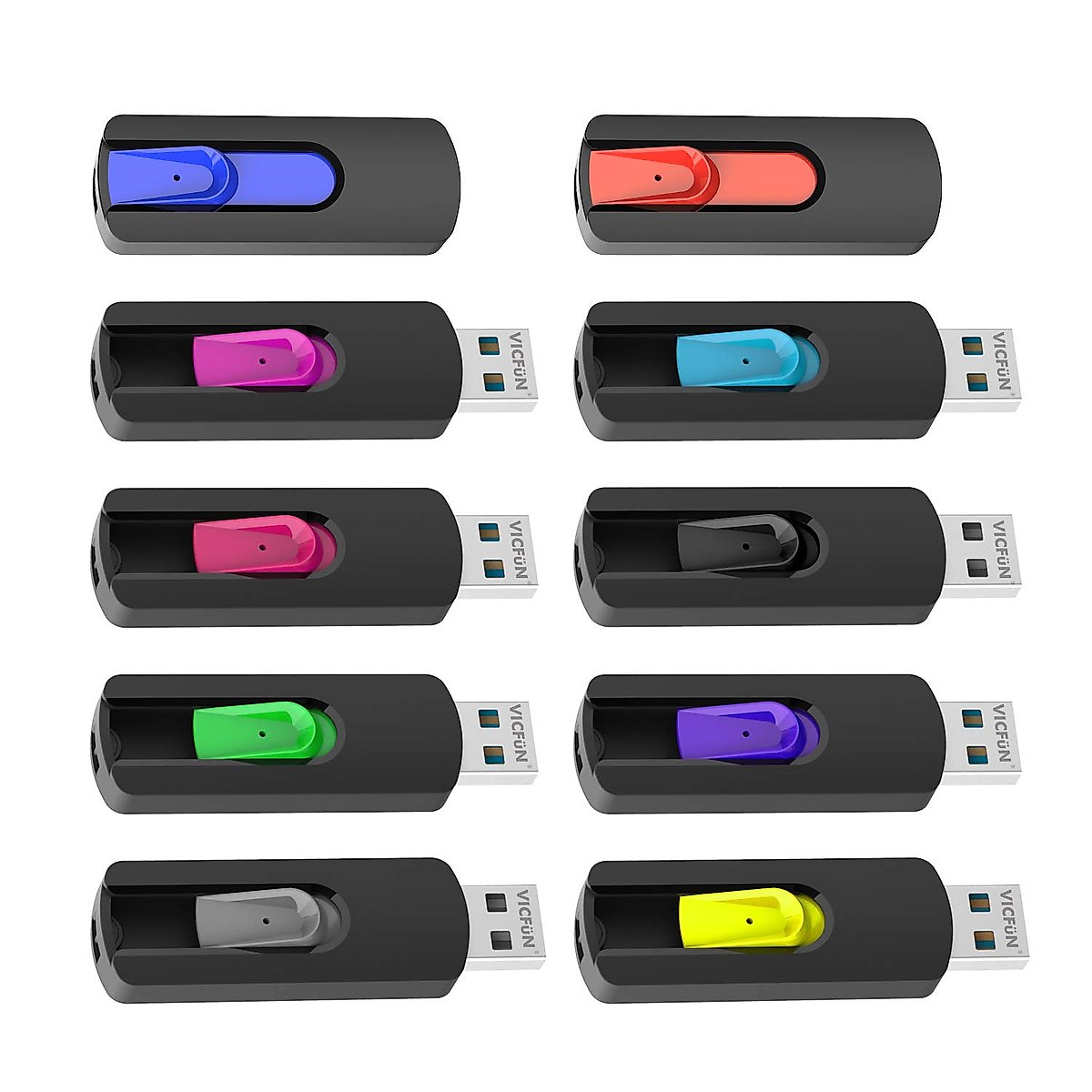 VICFUN 10 Pack 128MB USB Flash Drives USB 2.0 Flash Drive Slide Retractable USB Memory Stick 128MB, Multi-Color Pack