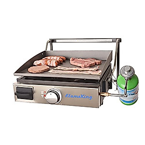 Flame King Flat Top Portable Propane Cast Iron Grill Griddle Tabletop, RV or Wall Mounted, Stand on Floor for Outdoor Camping, RV, Marine,Black