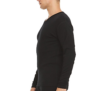 Men's Long Sleeve V-Neck - 100% Merino Wool Base Layer - Casual Shirt - Under Layer - Midlayer - Black - Medium