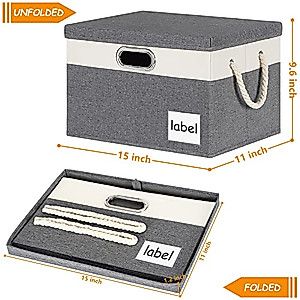 ASXSONN Large Storage Bins with Lids, Fabric Storage Bins with Label & 3 Handles, Foldable Storage Boxes with Lids, Storage Baskets with Lids for Organizing Home Office (15"x11"x9.6", Grey&White, 3 Pack)