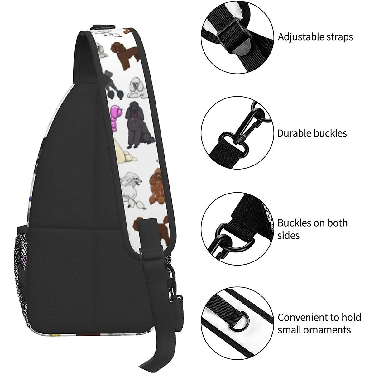 Sling Backpack Fashion Crossbody Shoulder Bags-Poodles White Chest Bag Casual Daypack for Men Women