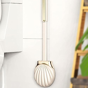 AAMNA Shell Toilet Brush and Holder Wall-Mounted Toilet Cleaning Brushes w/Long Plastic Handle and Soft Silicone Bristles Bathroom Deep Cleaner