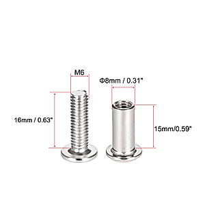 uxcell Screw Post Fit for 5/16"(8mm) Hole Dia, Male M6x16mm Binding Bolts Leather Fastener Carbon Steel 10 Sets